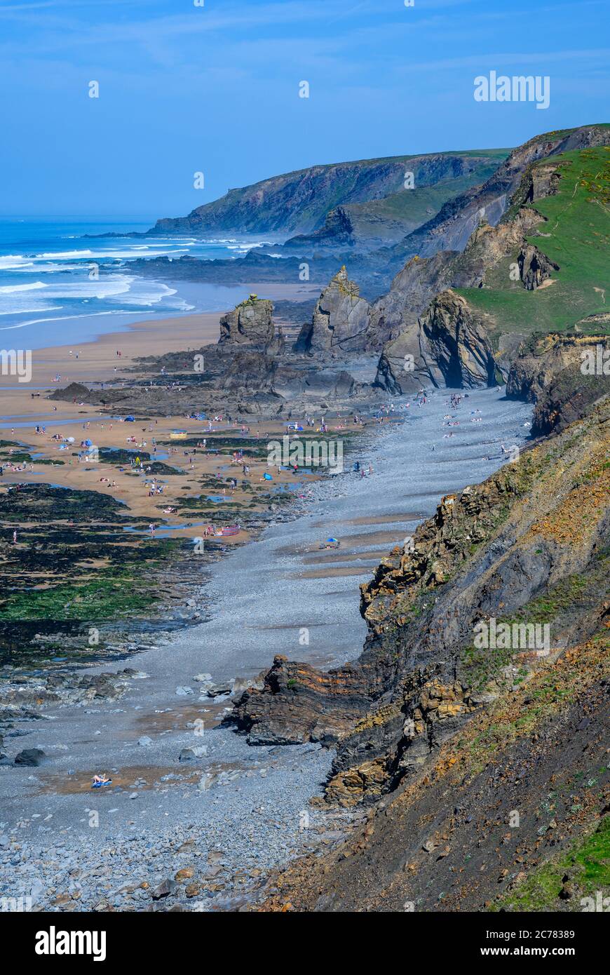 The beach at Sandymouth Bay, north Cornwall, England, UK Stock Photo ...