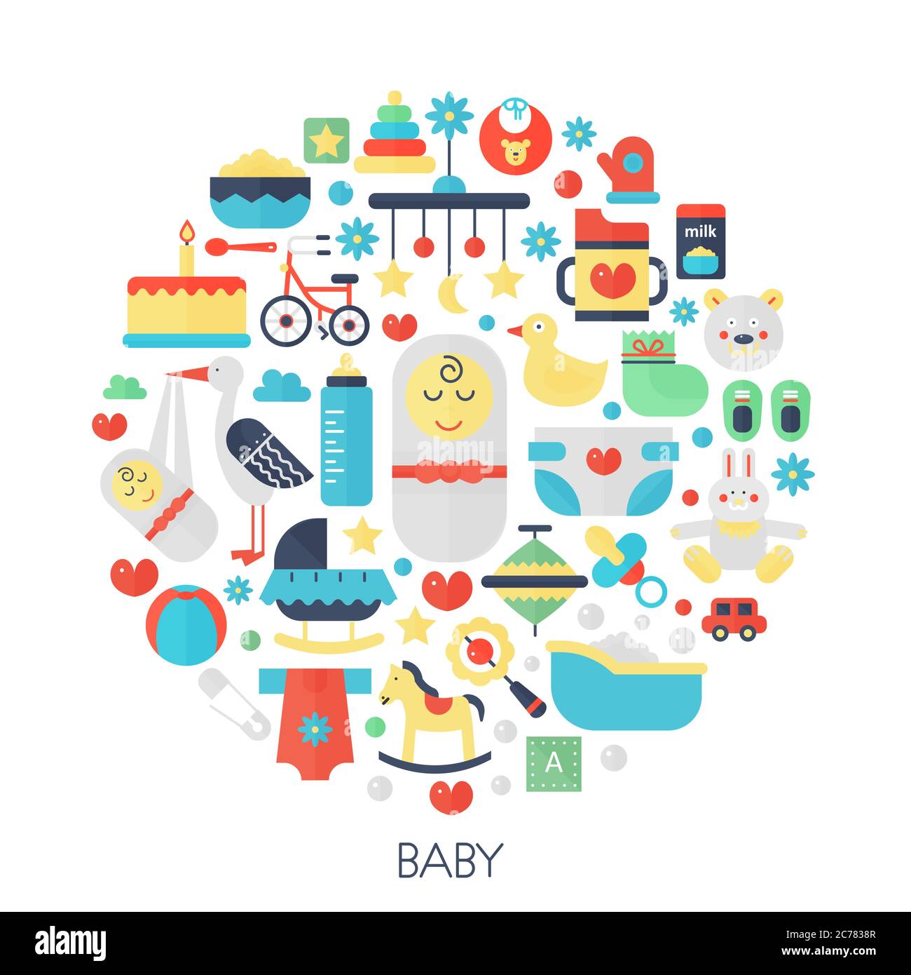 Baby flat infographics icons in circle - color concept illustration for ...