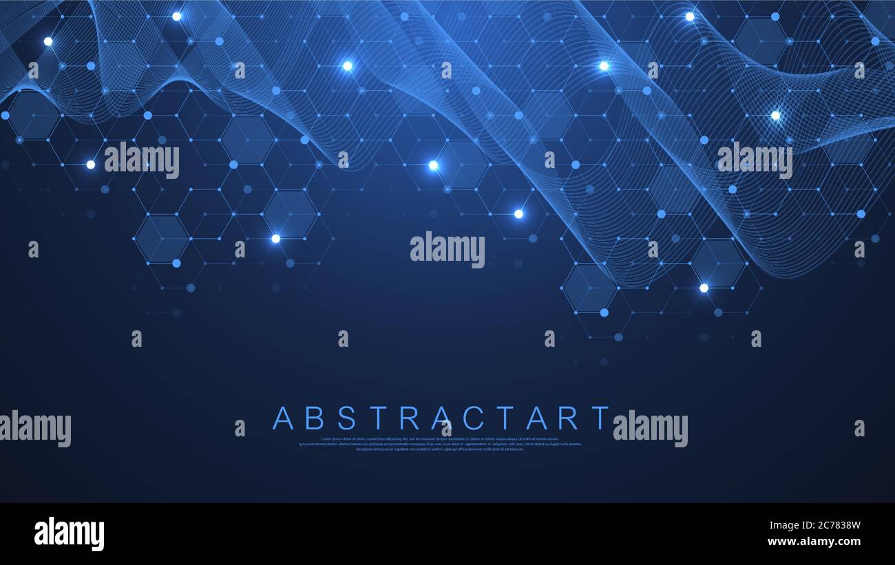 Technology abstract lines and dots connect background with hexagons ...