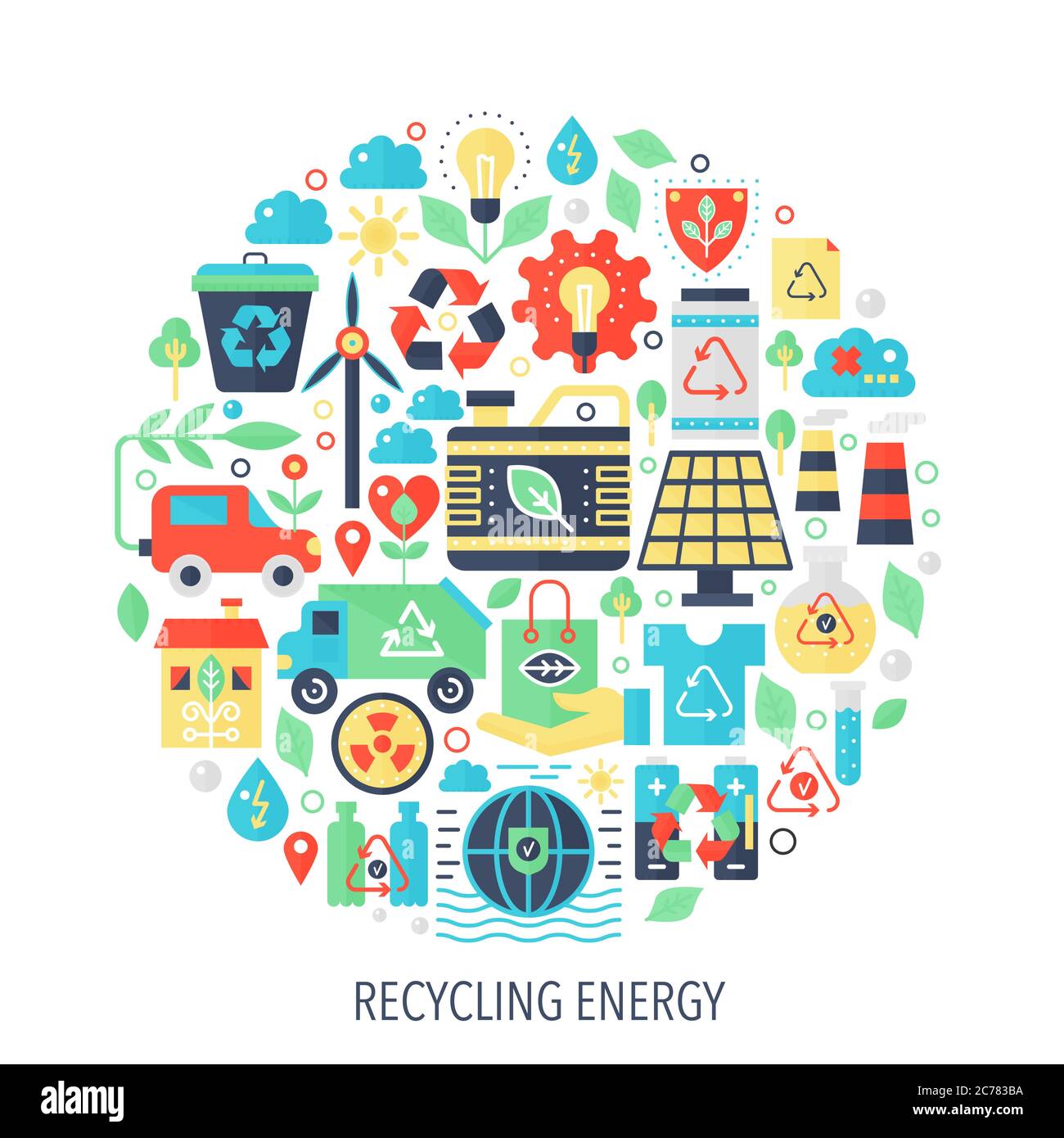 Recycling green energy flat infographics icons in circle - color ...