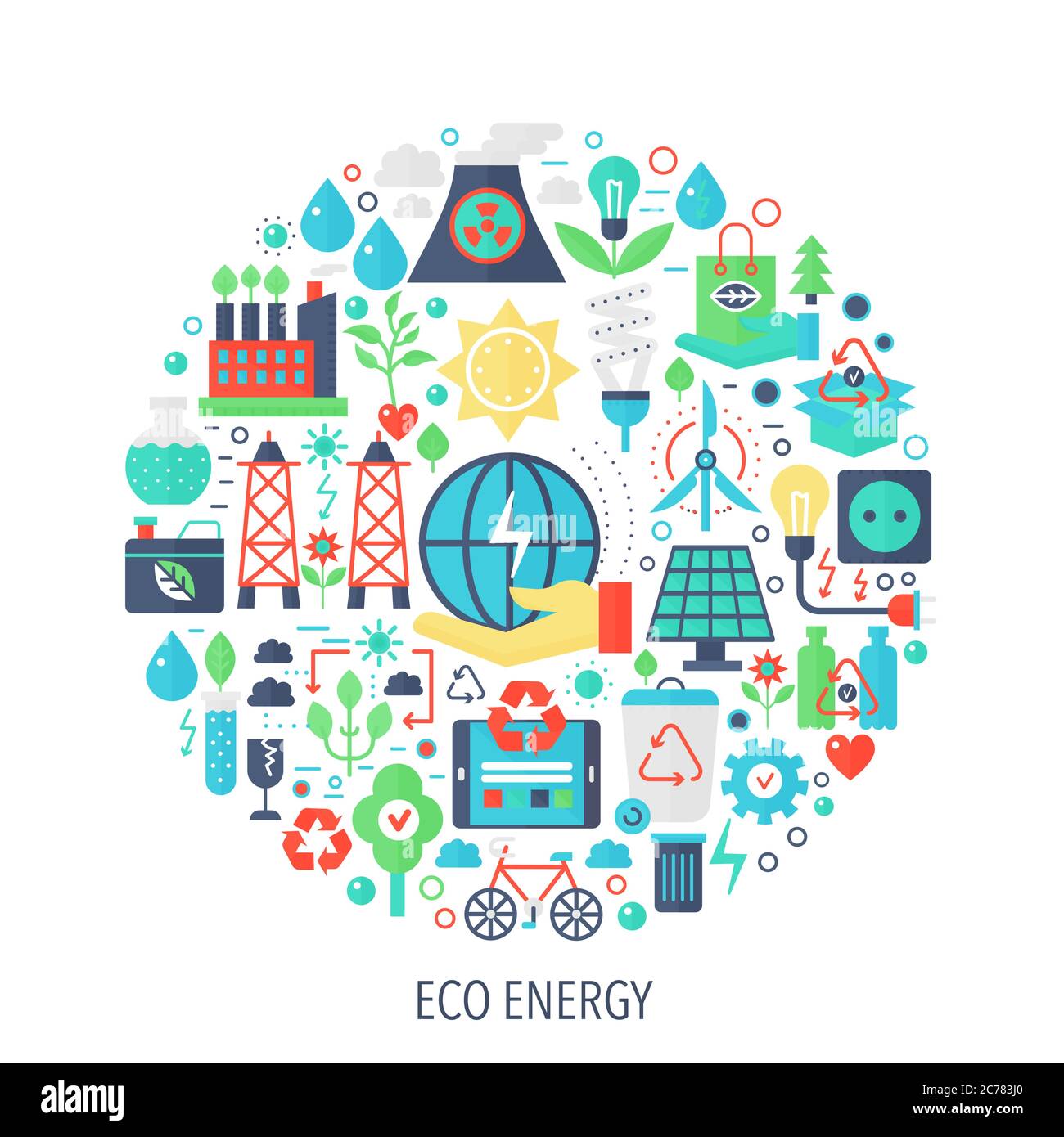 Eco green energy flat infographics icons in circle - color concept ...