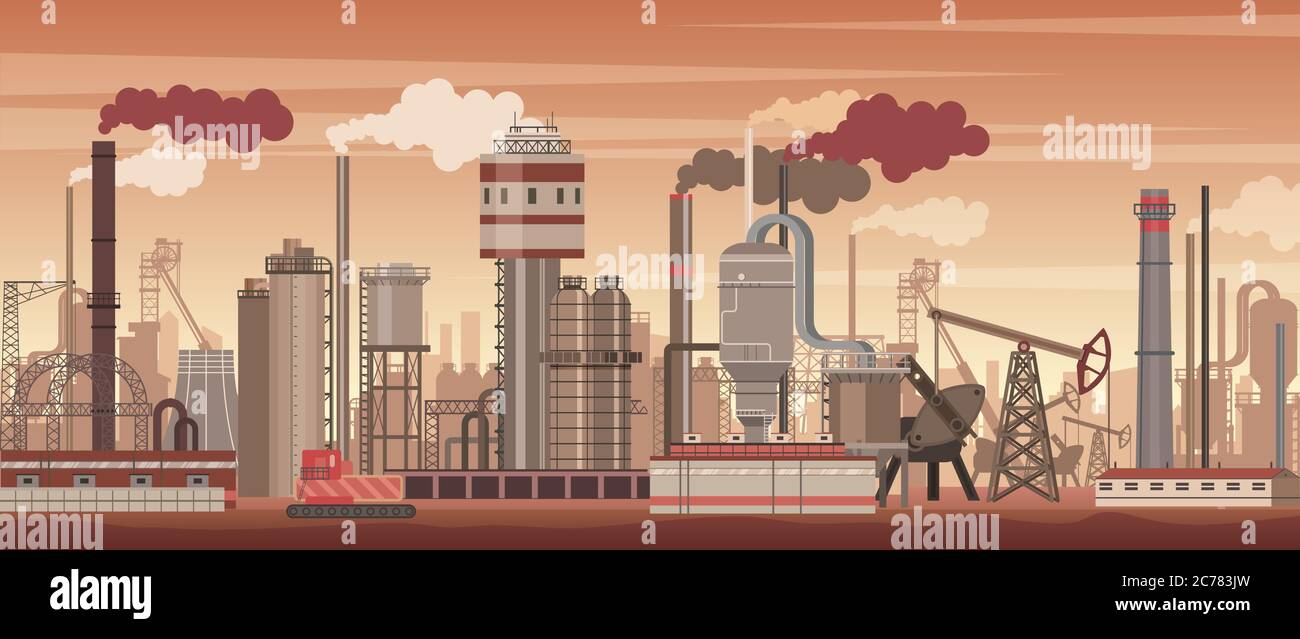 Vector chemical industrial landscape background. Industry, chemistry ...