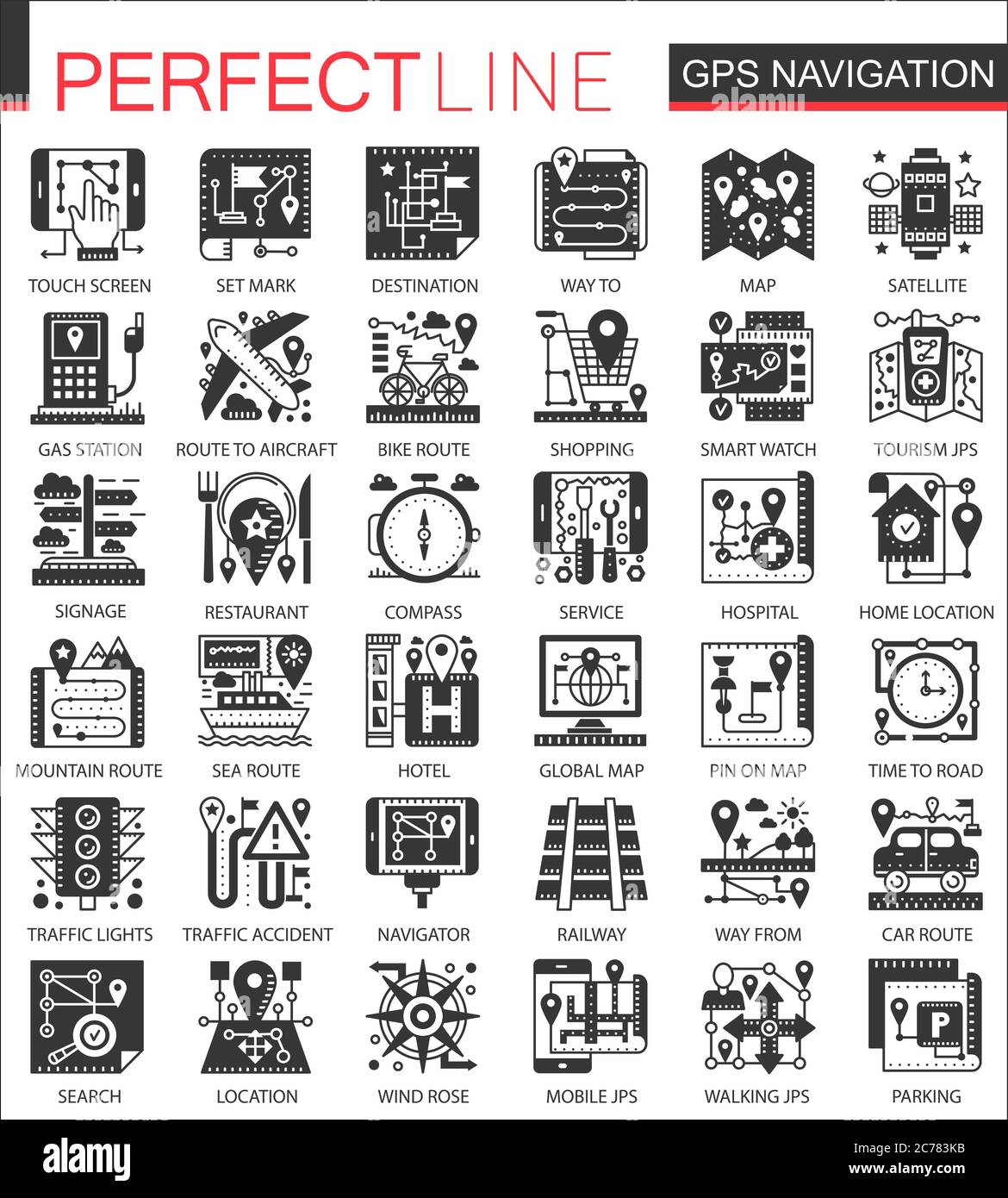 Vector Gps location navigation black mini concept icons and infographic ...