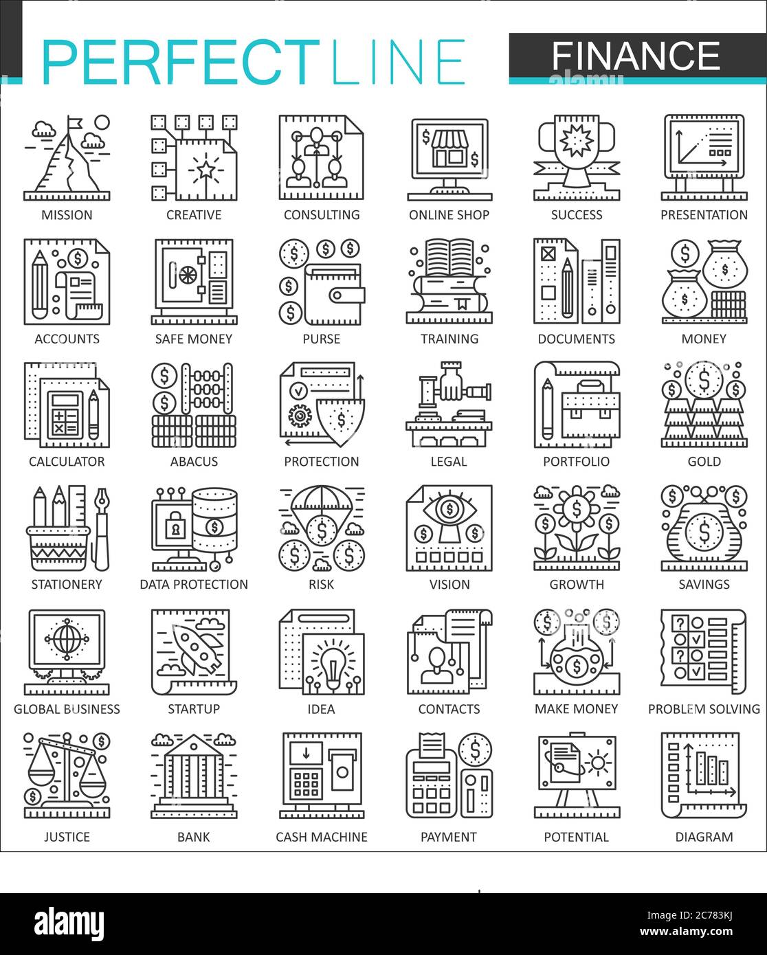 Finance banking outline mini concept symbols. Money online banking ...