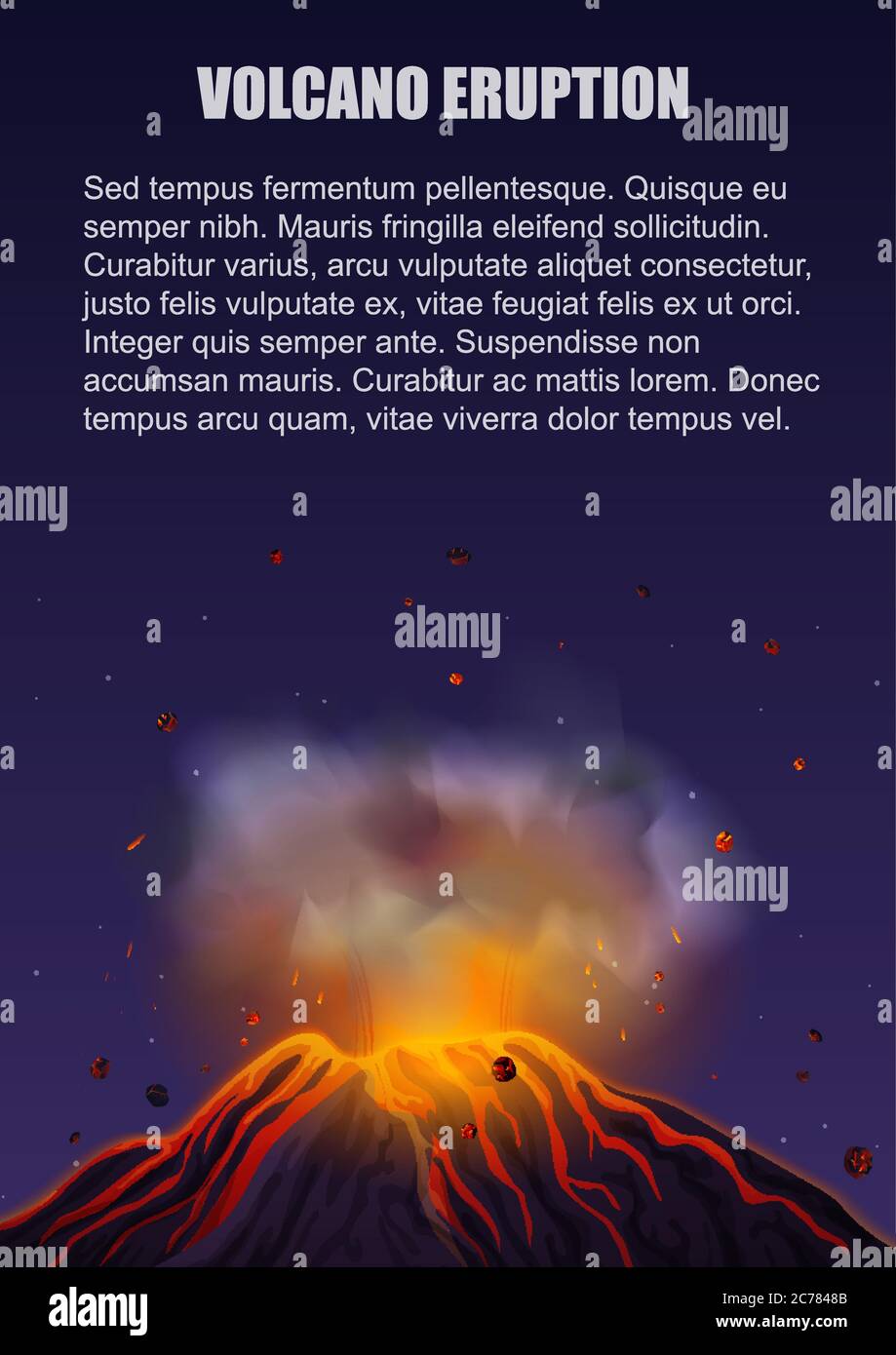 Volcano Eruption with lava poster concept. Vector illustration Stock ...
