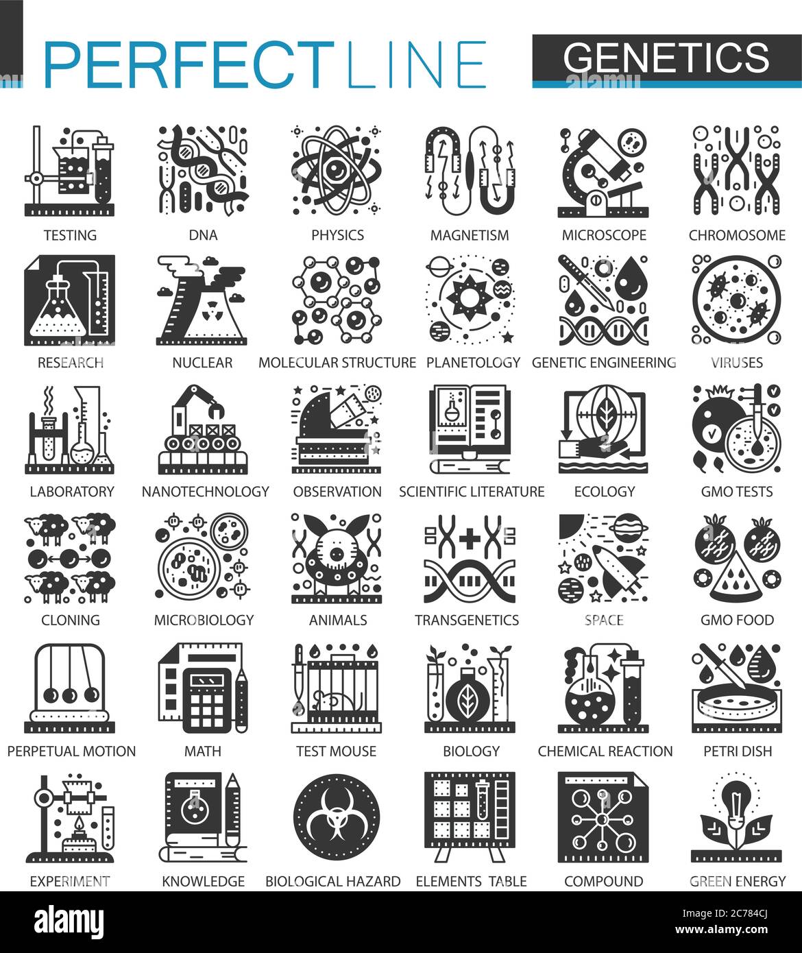 Biochemistry genetics black mini concept icons and infographic symbols ...