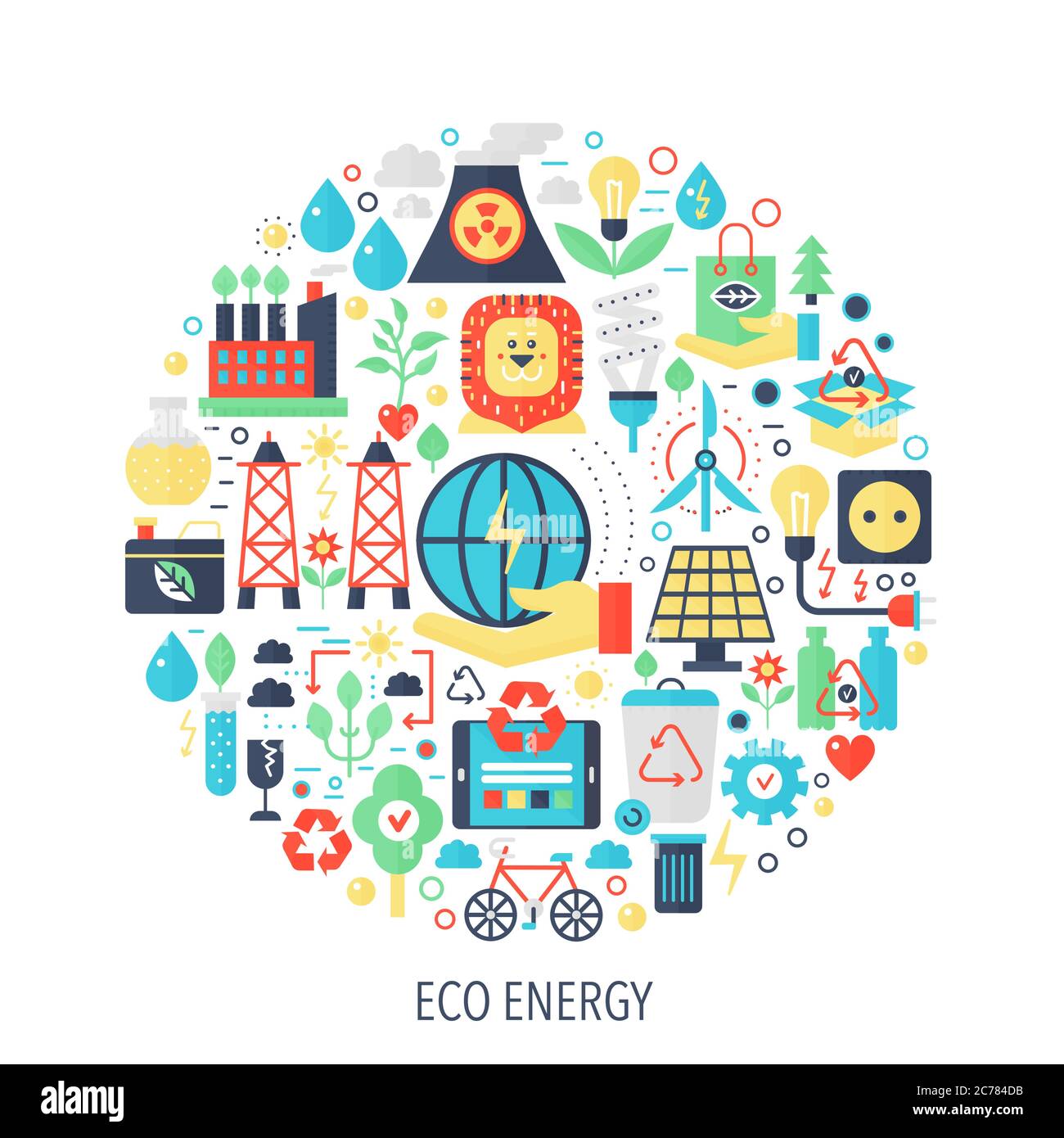 Eco green energy flat infographics icons in circle - color concept ...