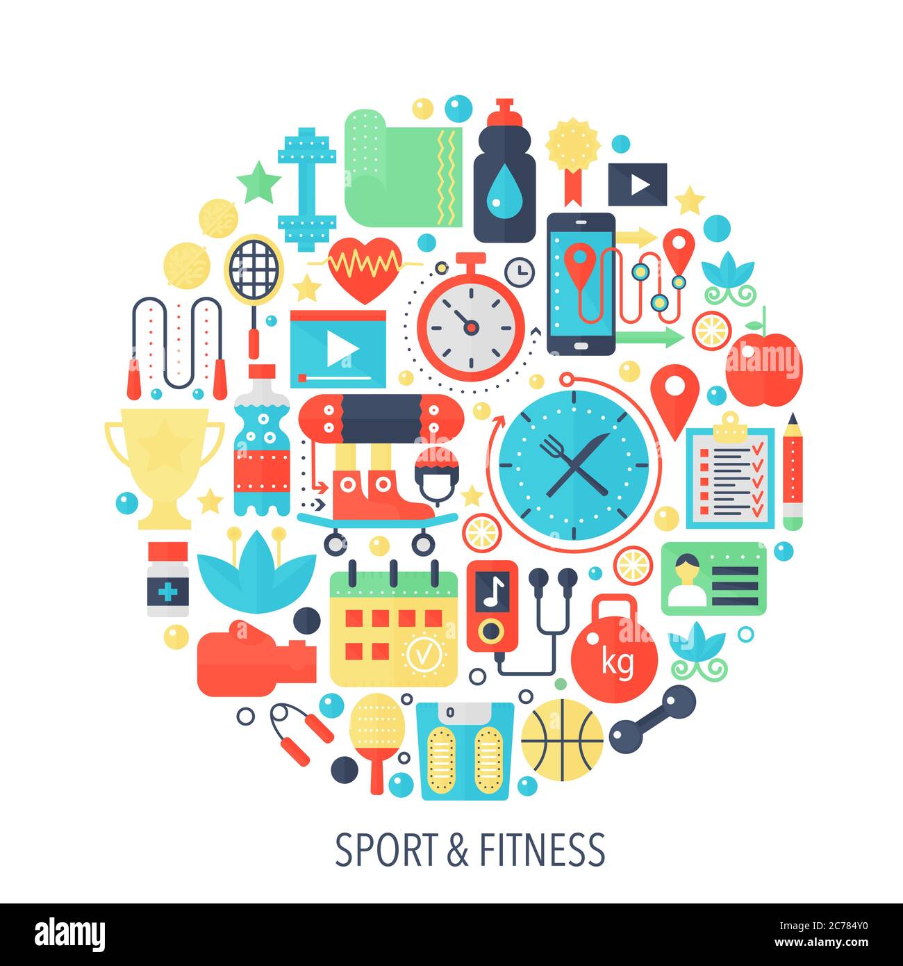 Fitness sport flat infographics icons in circle - color concept ...