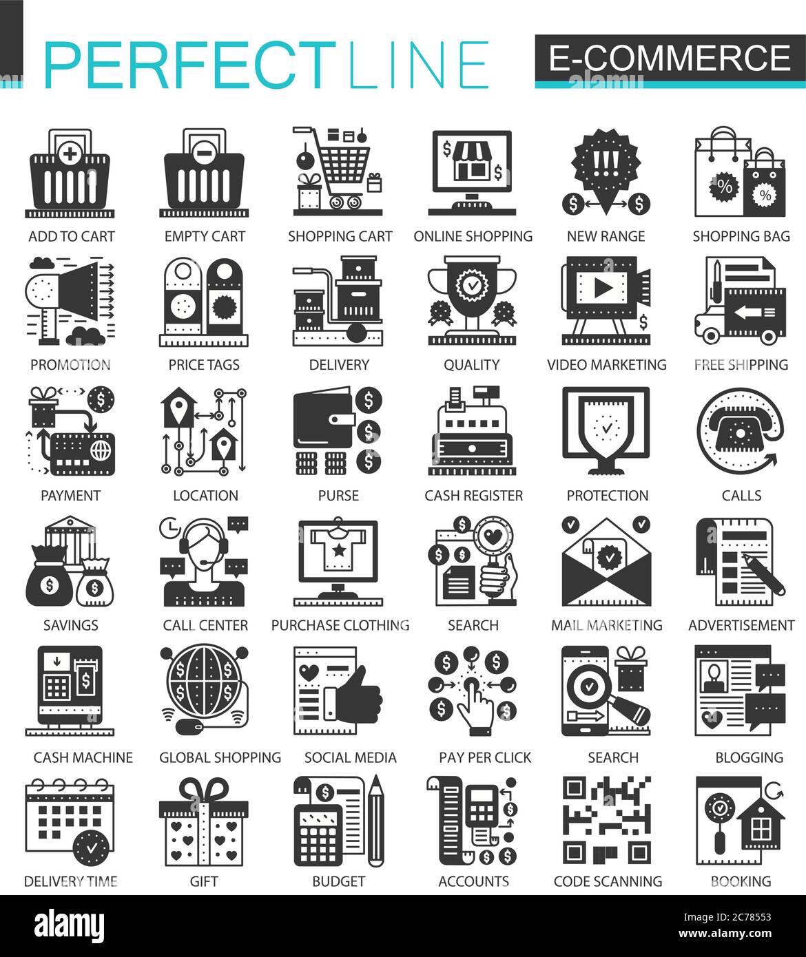 Vector E-commerce and shopping black mini concept icons and infographic ...