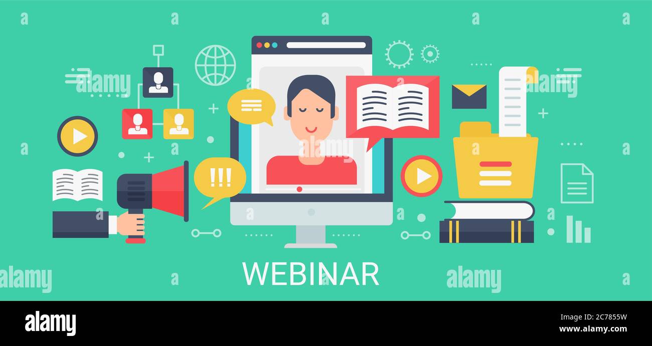 Flat modern vector concept Webinar banner with icons and text Stock ...