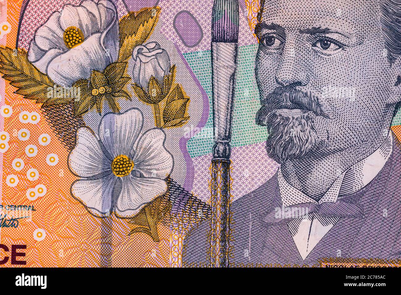 Selective focus on detail of lei banknotes. Close up macro detail of ...