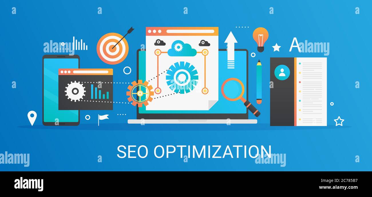 Flat modern vector concept Seo optimization and analytics banner with ...