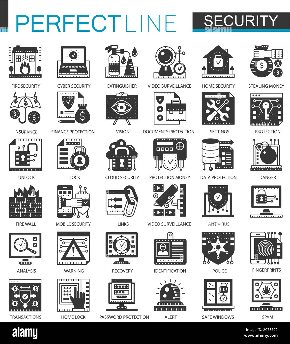 Security and safety black mini concept icons and infographic symbols ...