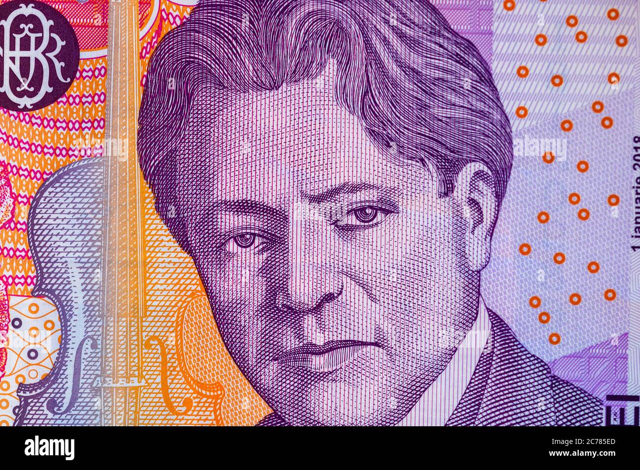 Selective focus on detail of lei banknotes. Close up macro detail of ...