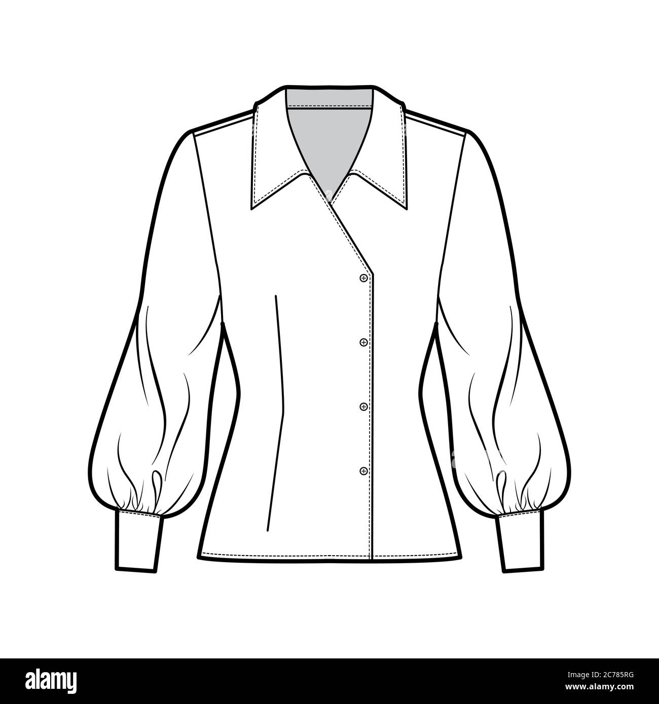 Blouse technical fashion illustration with oversized collar, long ...