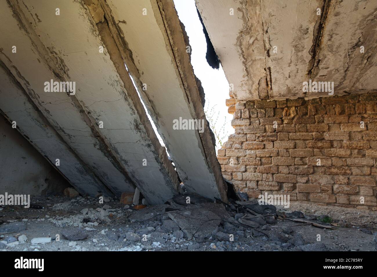 Old destroyed building. Broken ceiling. Destruction and consequences of ...