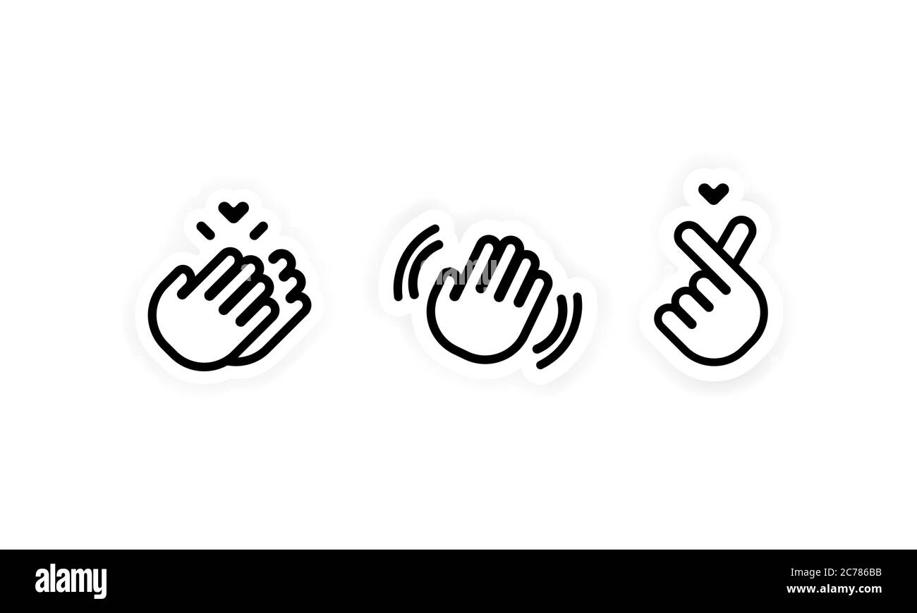 Hands gesture icon set. Clapping, greeting, hearts from fingers. Sign ...