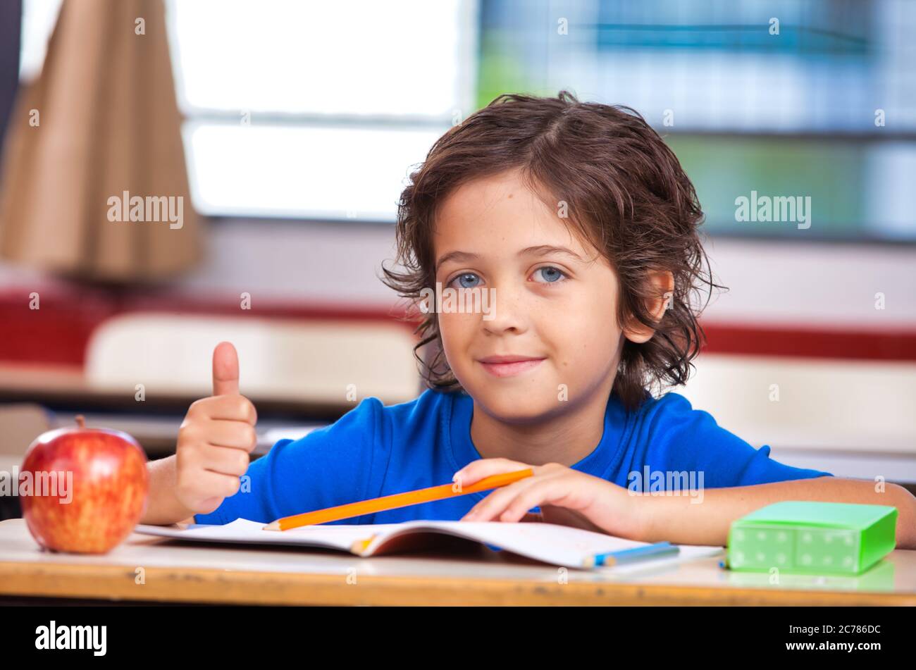 Elementary school scene. Caucasian schoolboy in the classroom Stock ...