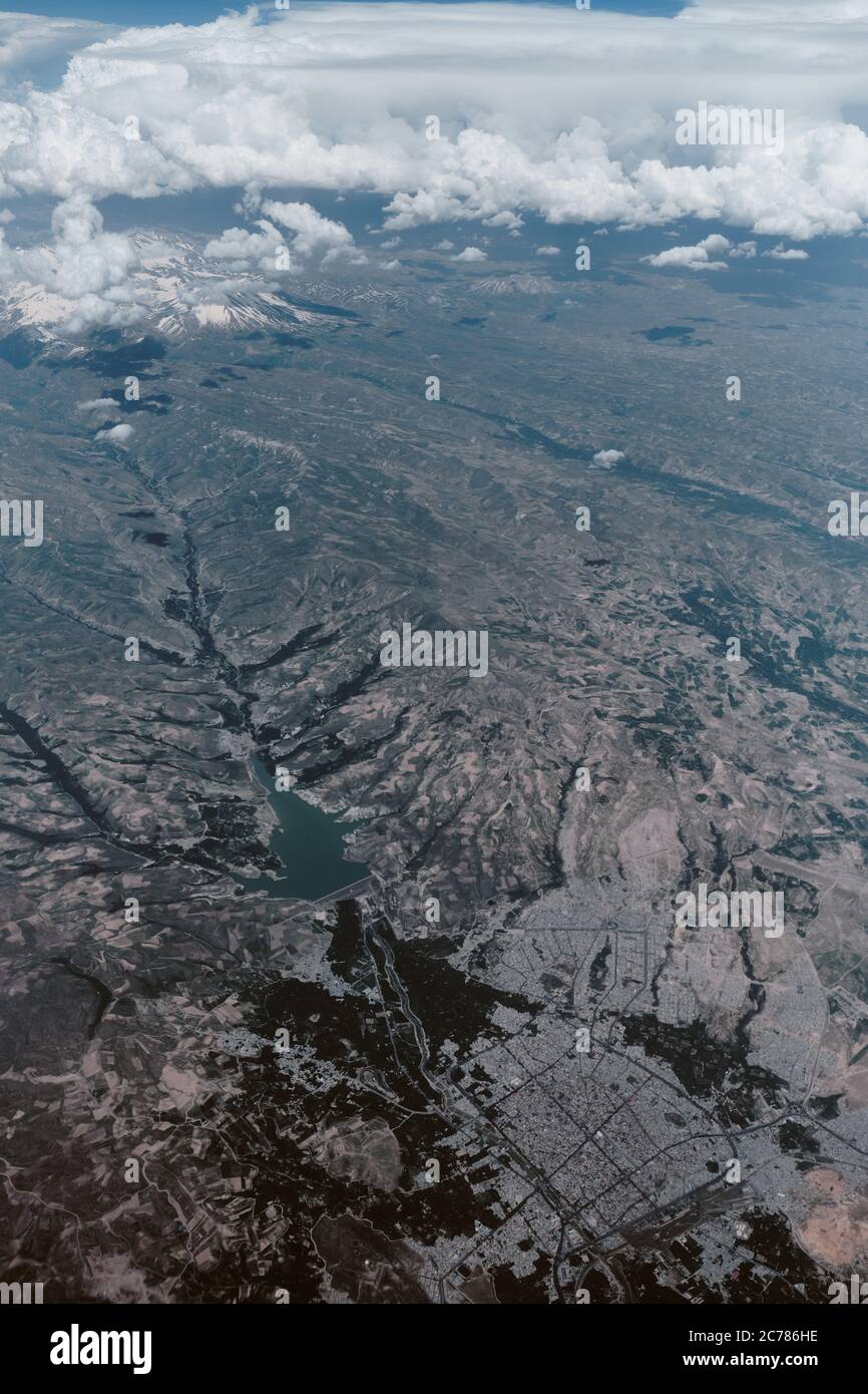 Aerial view city landscape. Middle East village airplane view Stock ...