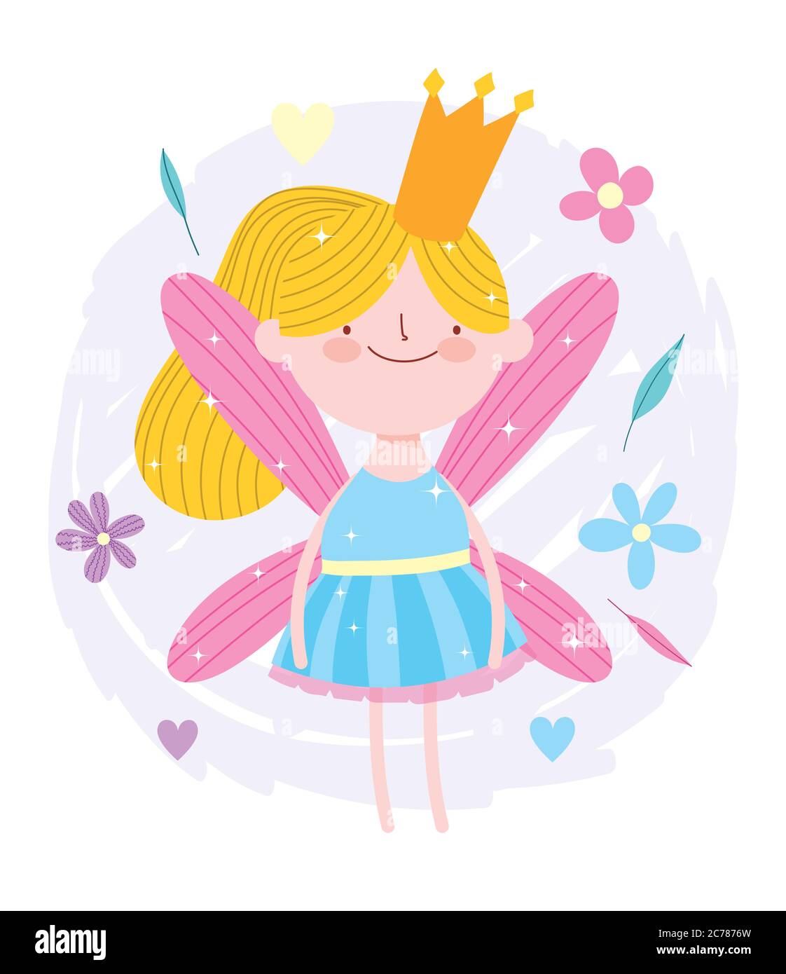 little fairy princess with gold crown flowers tale cartoon vector ...