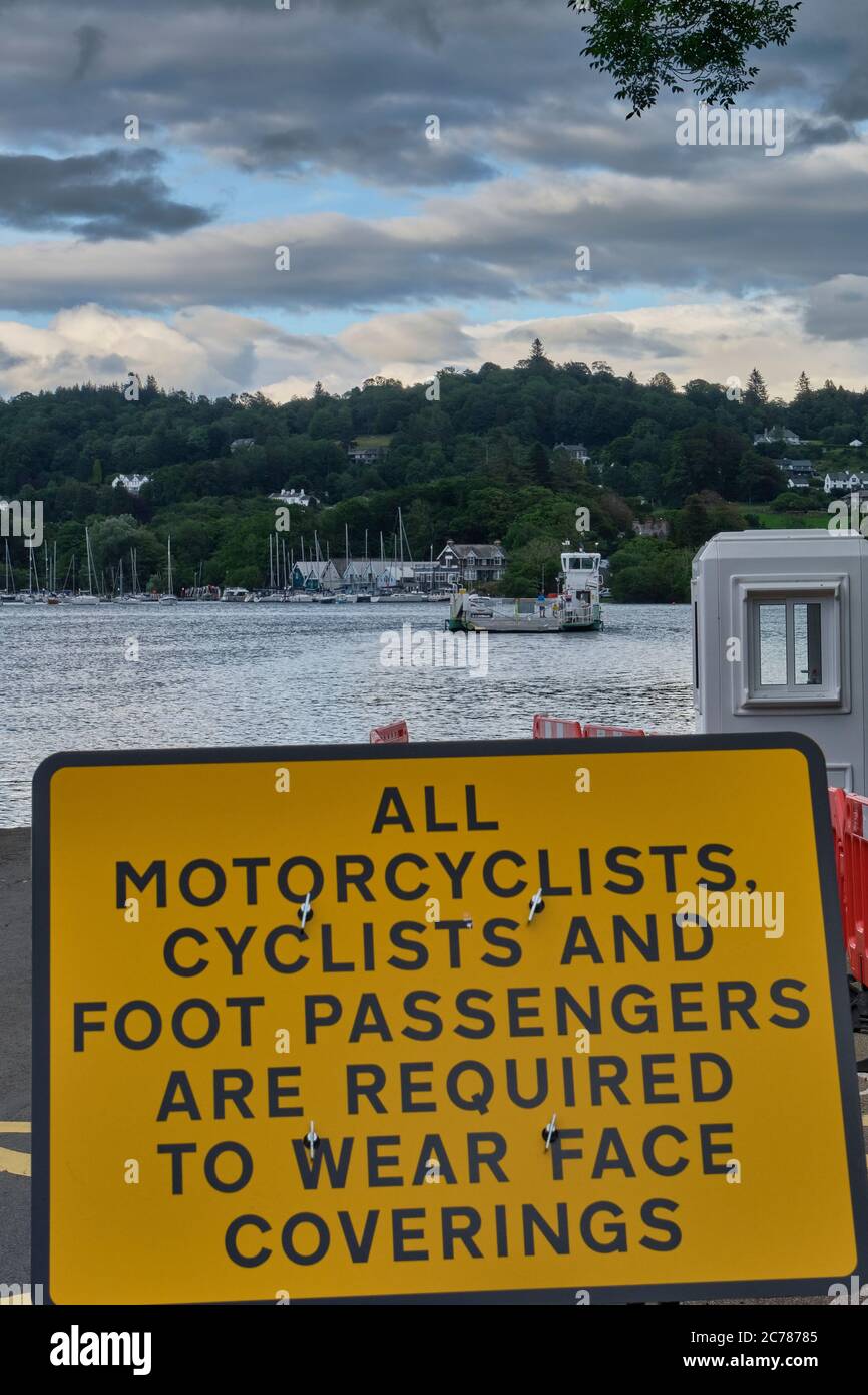 Information signs at ferry crossing at Windermere, Lake District ...