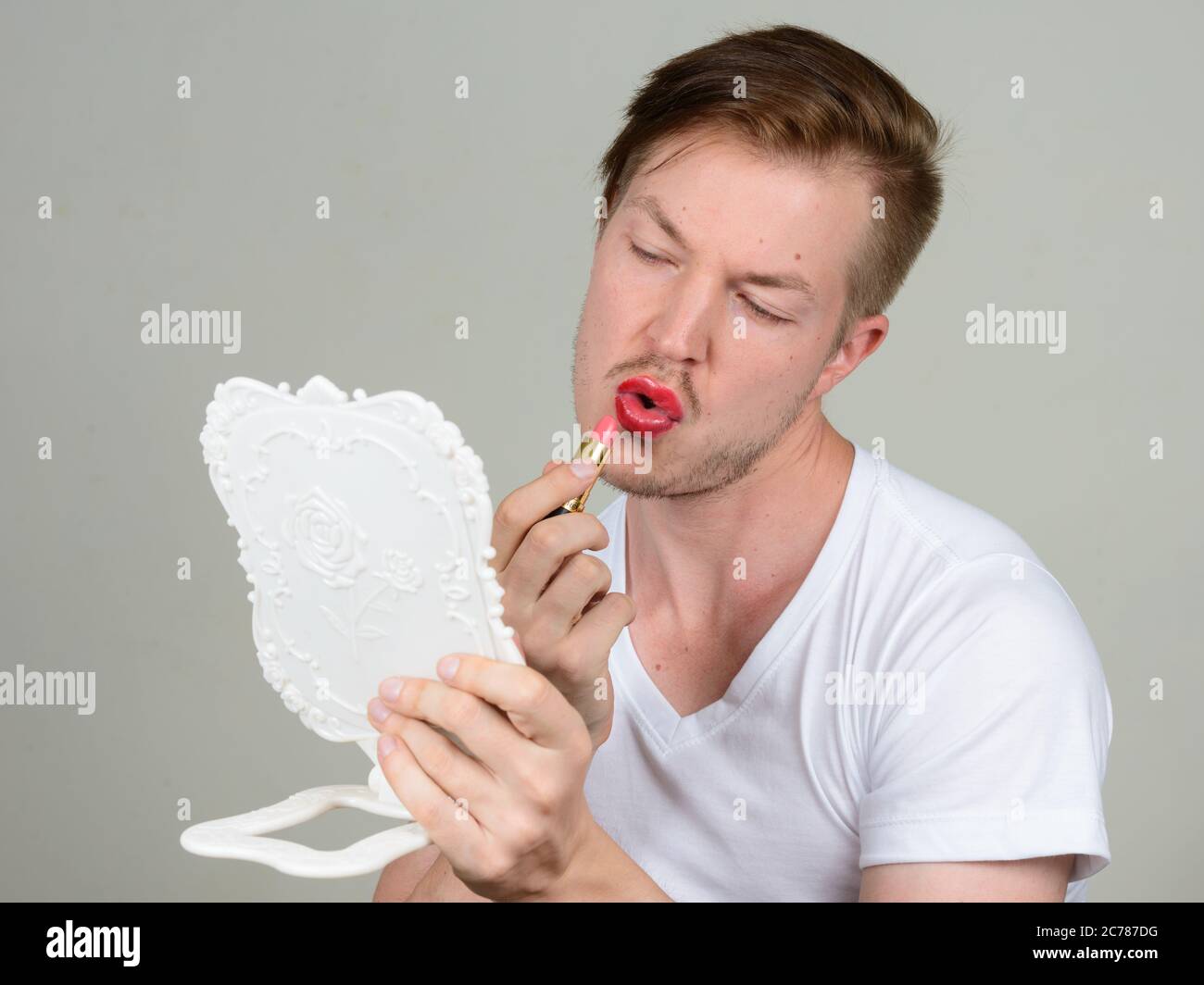 Man stubble lipstick hi-res stock photography and images - Alamy