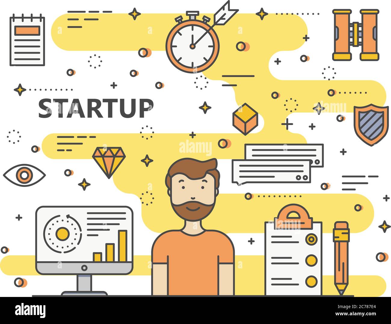 Vector modern thin line startup concept illustration Stock Vector Image ...