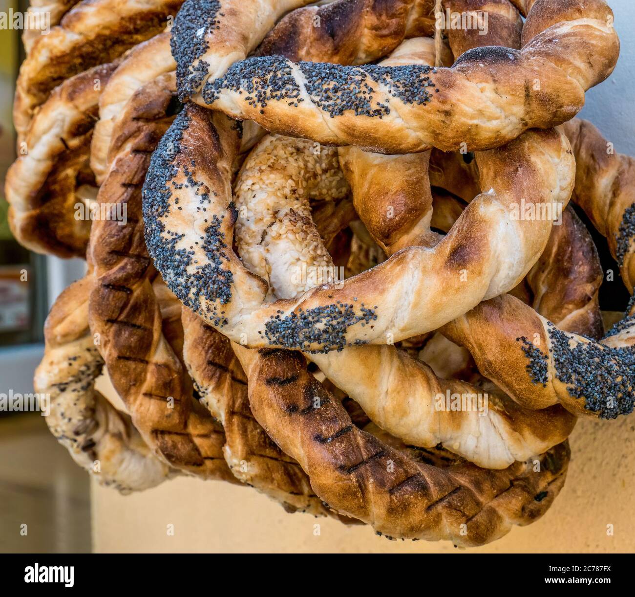 Fresh baked traditional romanian pretzels with salt, poppy and sesame ...