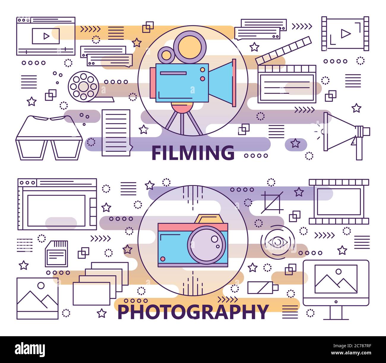 Vector set of modern thin line Photography and Filming banners Stock ...
