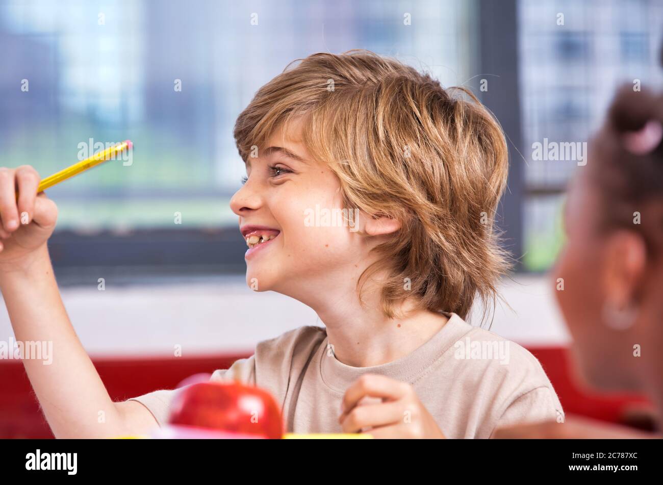 Elementary school scene. Caucasian schoolboy in the classroom Stock ...