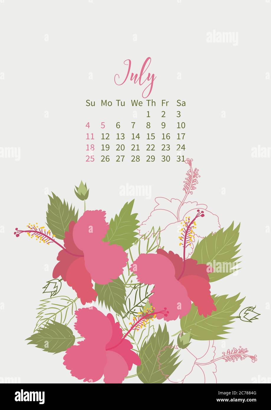 Flower Calendar 2021 with bouquets of flowers Stock Vector Image & Art ...