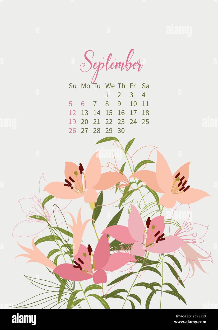 Flower Calendar 2021 with bouquets of flowers Stock Vector Image & Art ...