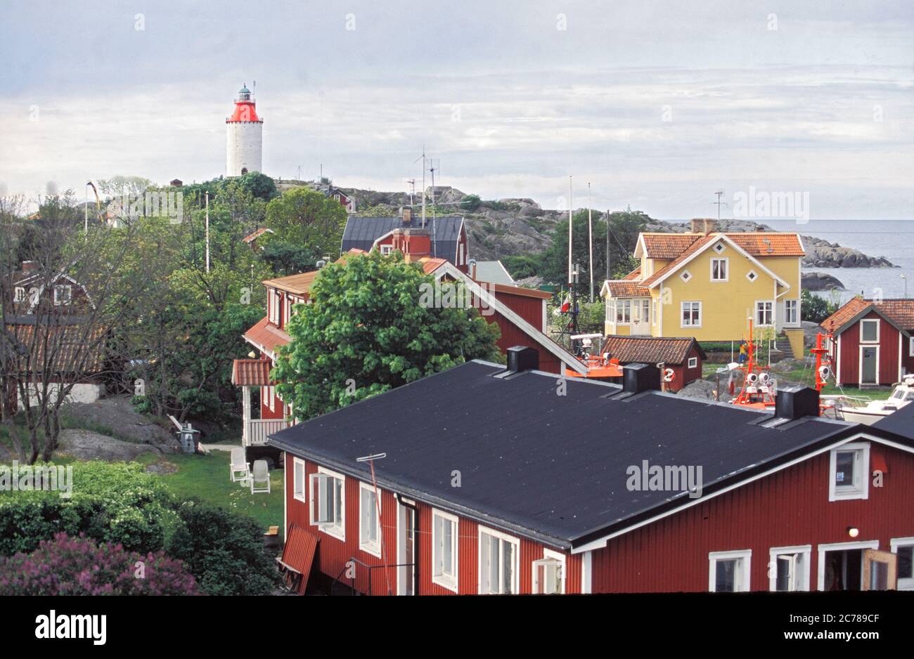 LIghthouse and houses in Oja, Landsort, Stockholm archipelago Stock ...