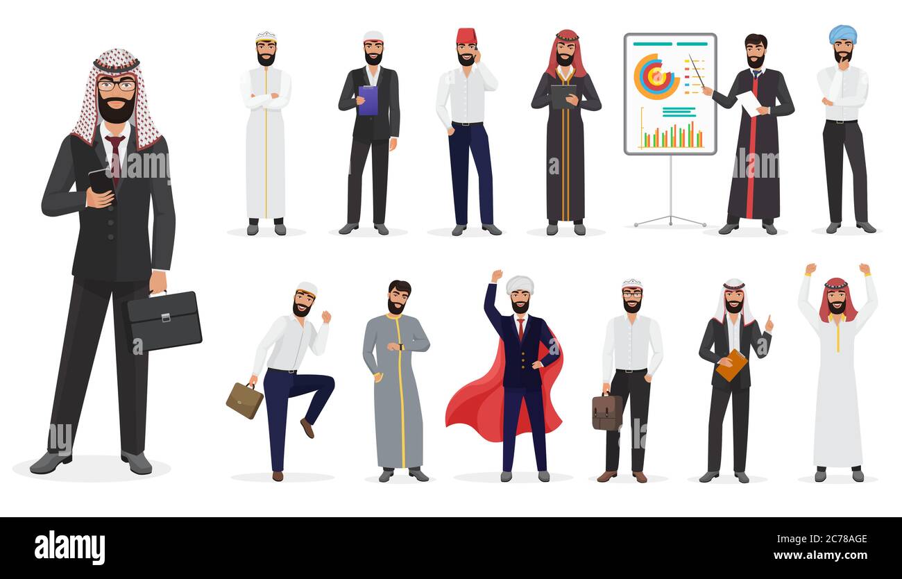 Vector arab muslim businessman male character set Stock Vector Image ...