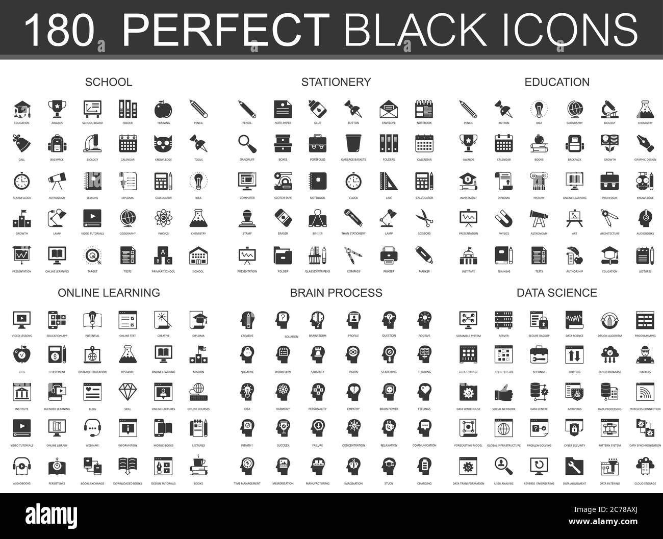 School, stationery, education, online learning, brain process, data ...