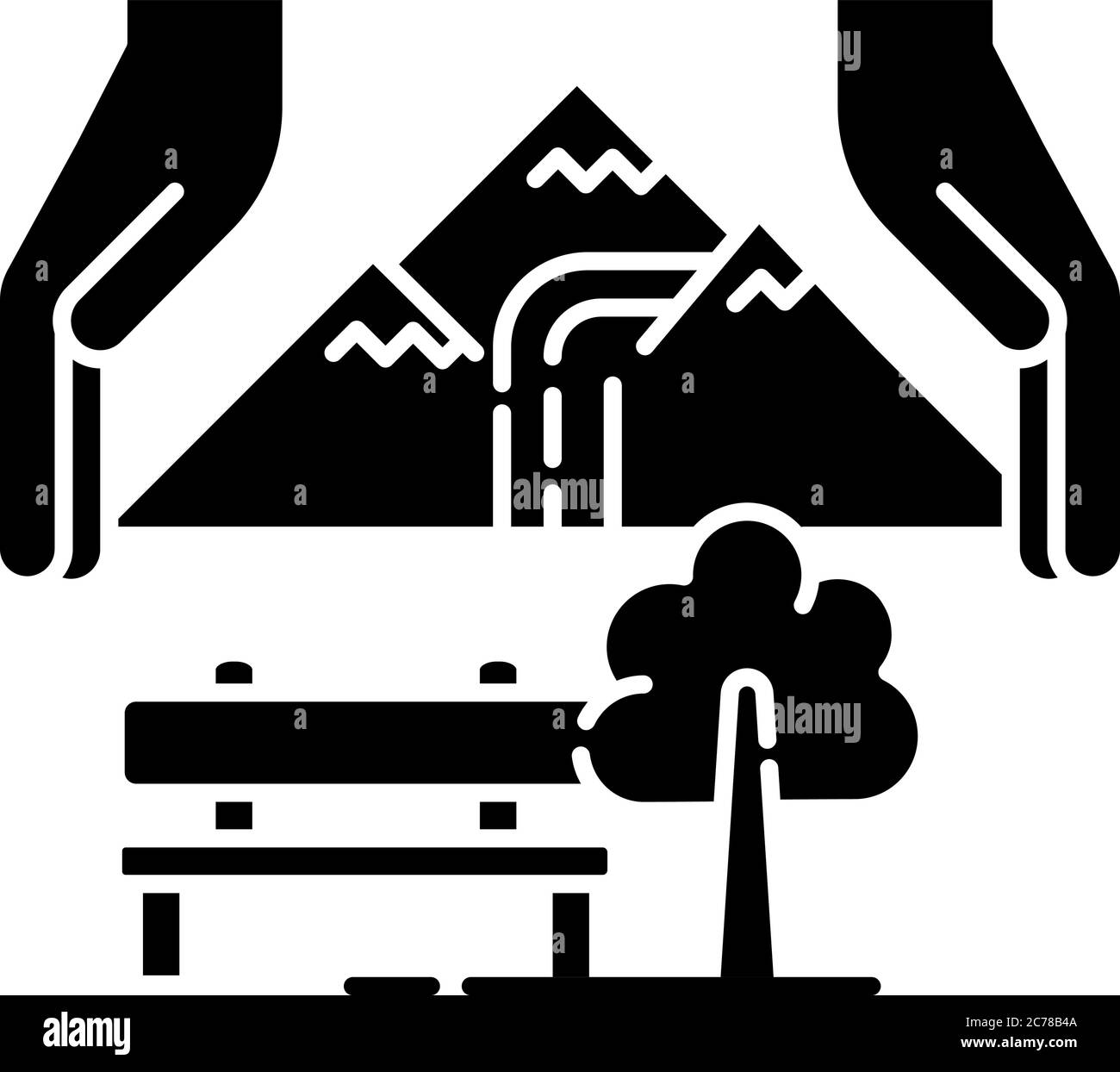 Sustainable tourism black glyph icon. Positive impact on environment ...