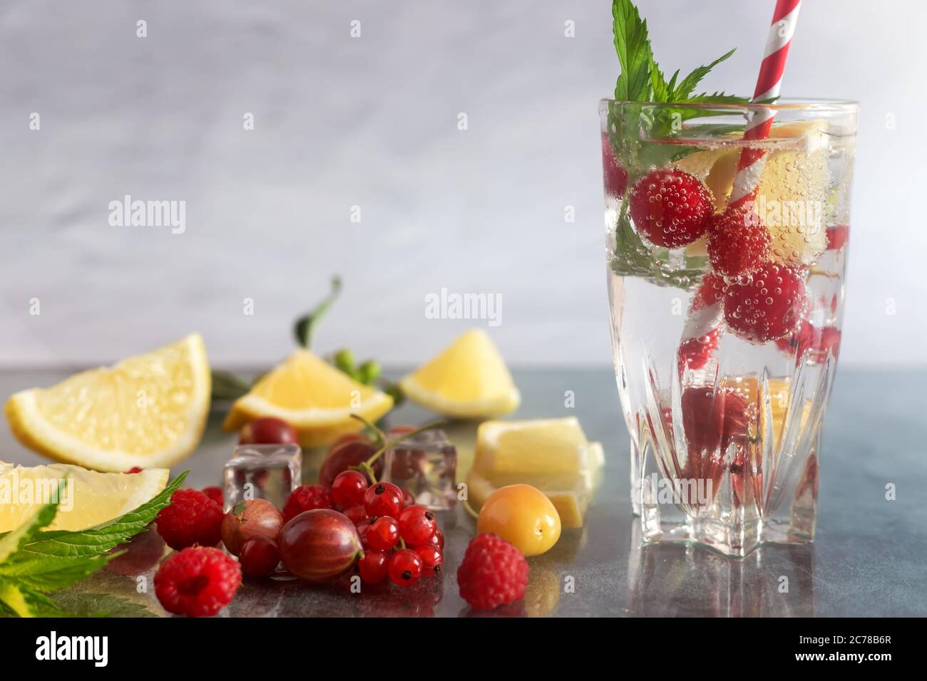 Homemade summer refreshing cocktail of fruits and berries Stock Photo ...