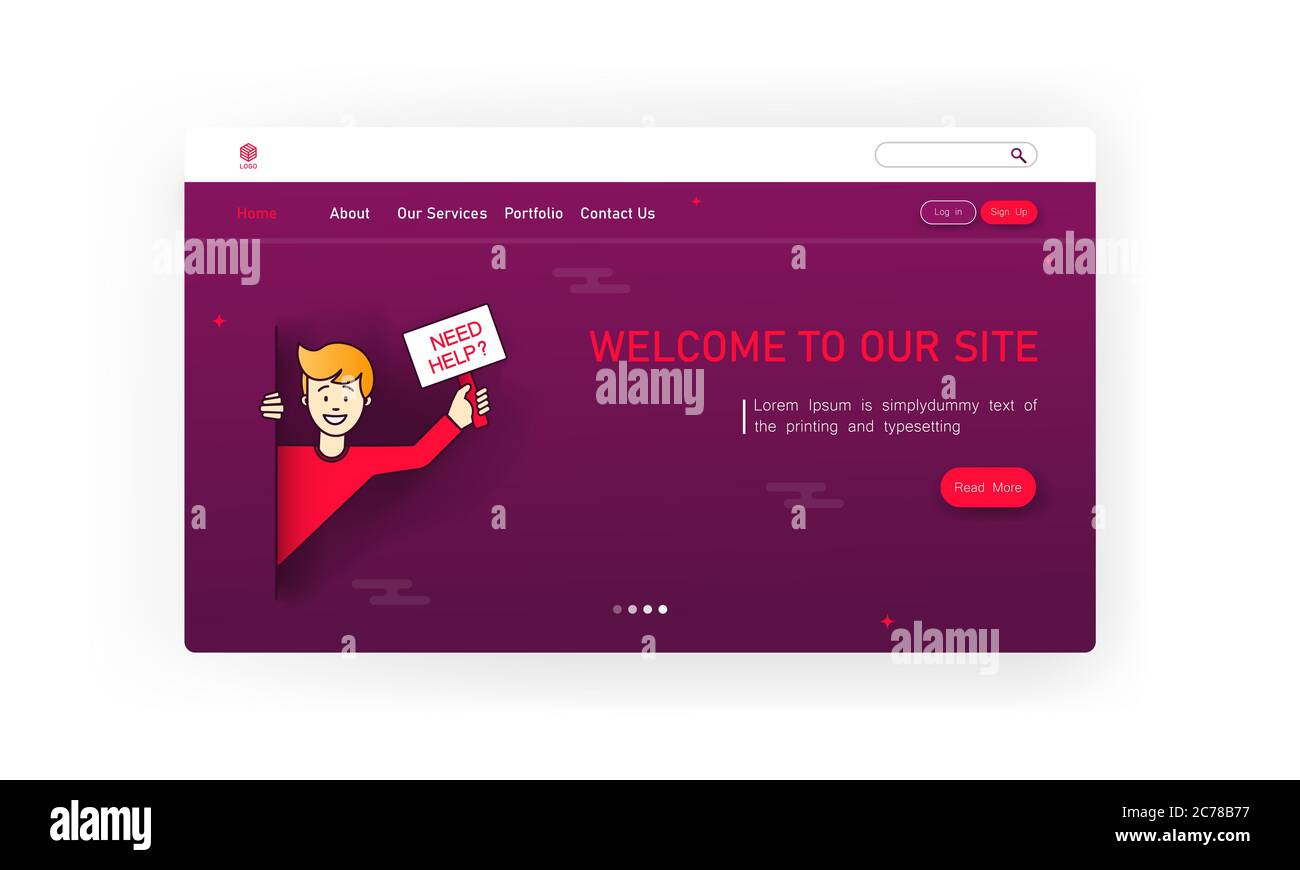 24 7 Support. Landing page template.Man holds the sign that asks Need ...
