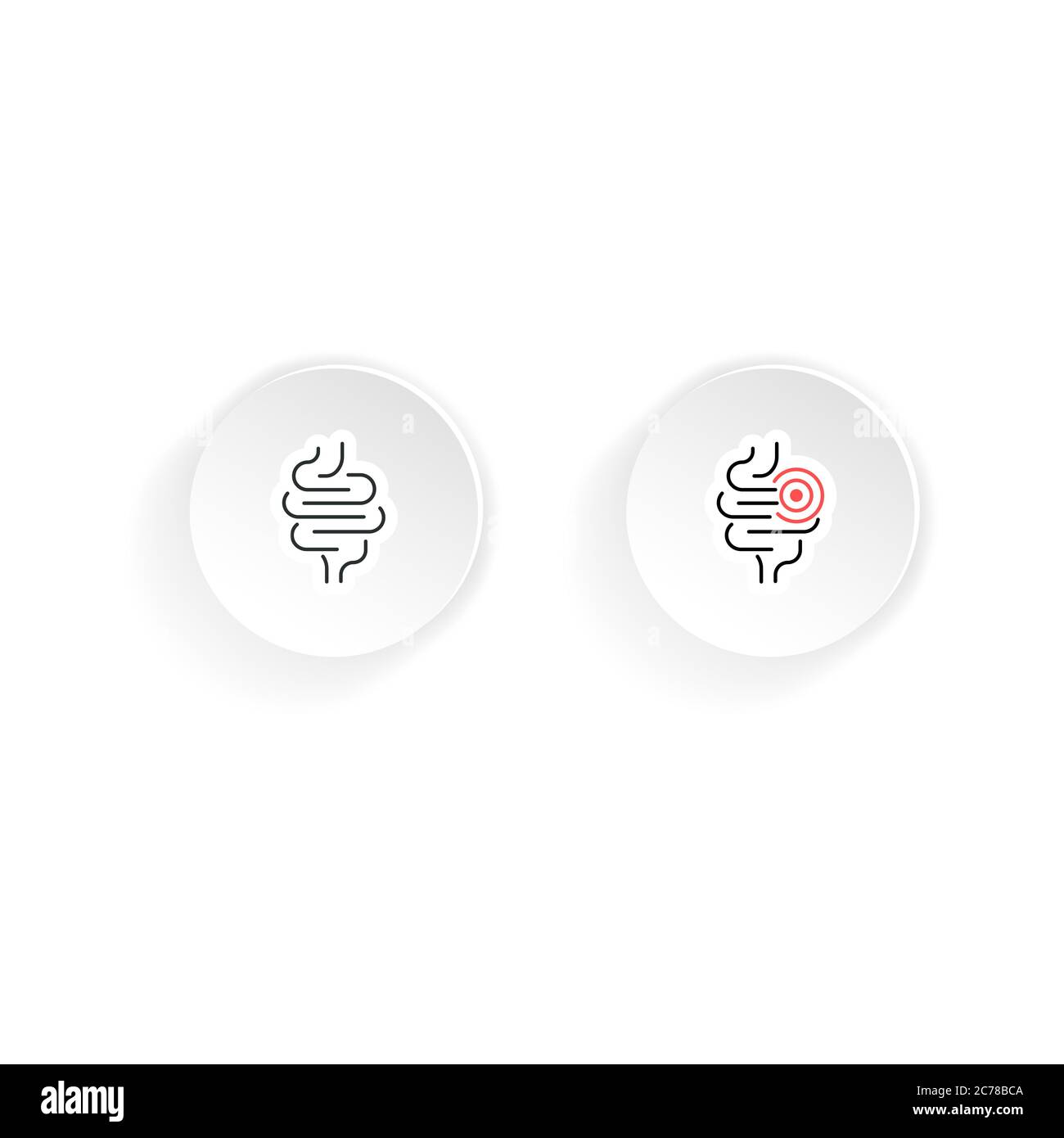 Intestinal tract icon, healthy and sick. Vector on isolated white ...