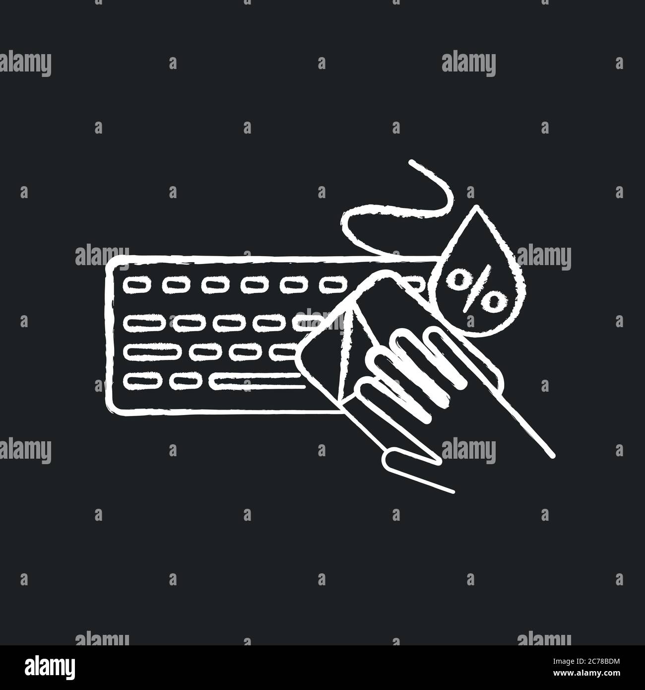 Keyboard cleaning chalk white icon on black background. Wet cleaning ...