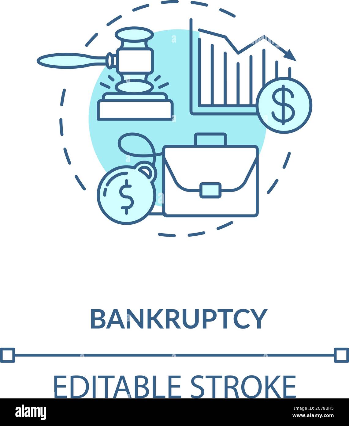 Bankruptcy concept icon. Company loss. Business recession. Economic ...