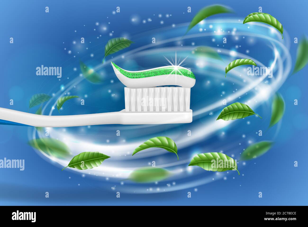 Whitening toothpaste ads, mint leaves background. Tooth model and ...