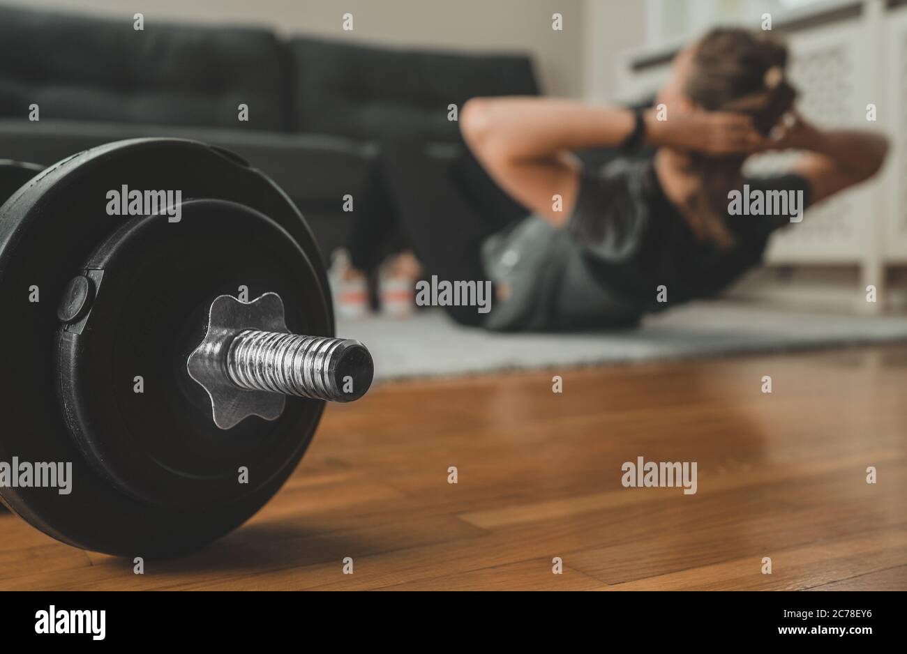 Woman Exercise Home Crunches High Resolution Stock Photography and ...