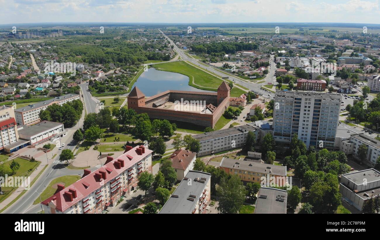 Aerial panorama of the historic city of Lida with a castle. Belarus ...