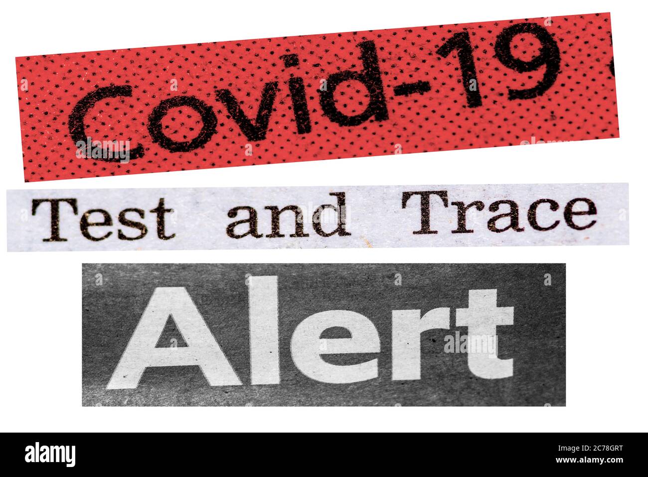 Distressed newspaper headline covid 19 test and trace alert uk Stock ...