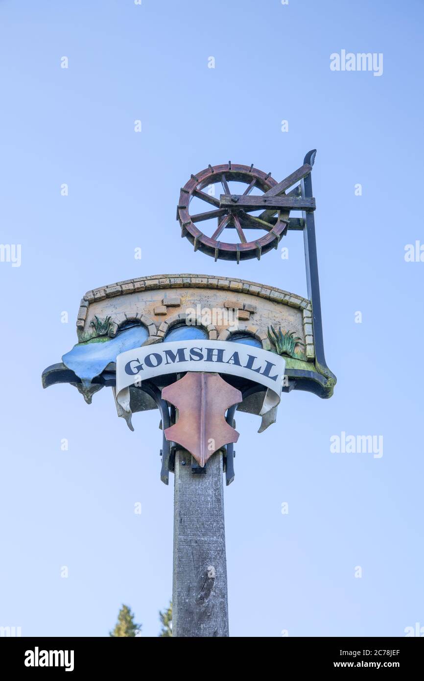 gomshall village sign in the village of gomshall in surrey Stock Photo ...