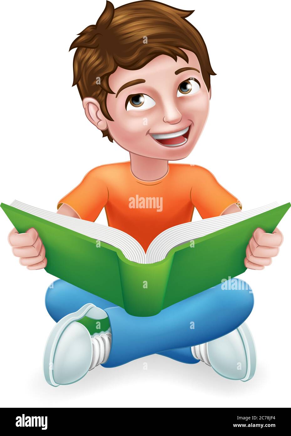 Boy Child Kid Cartoon Character Reading A Book Stock Vector Image & Art ...