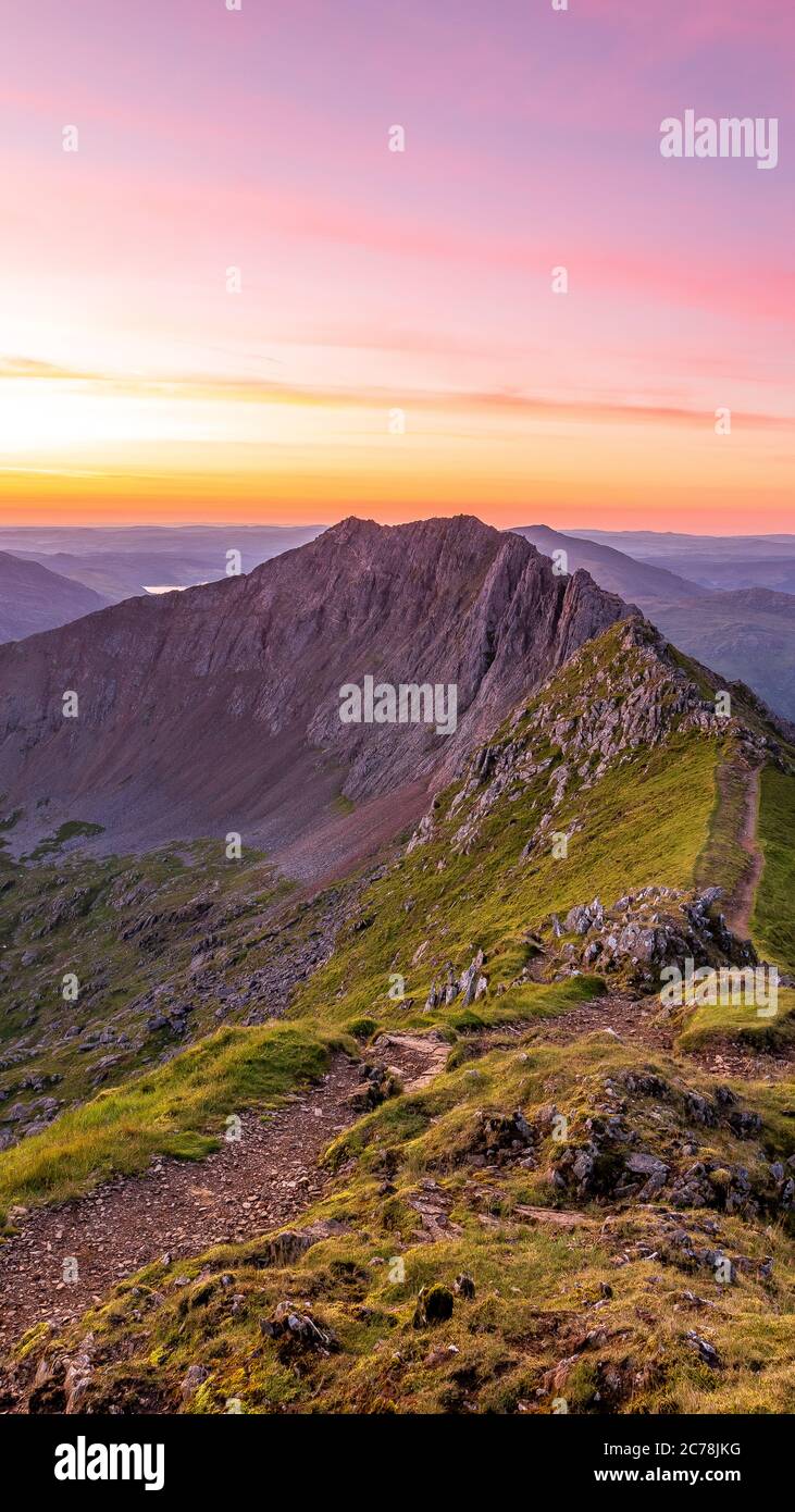 Sunrise over Crib Goch, Snowdonia Stock Photo - Alamy