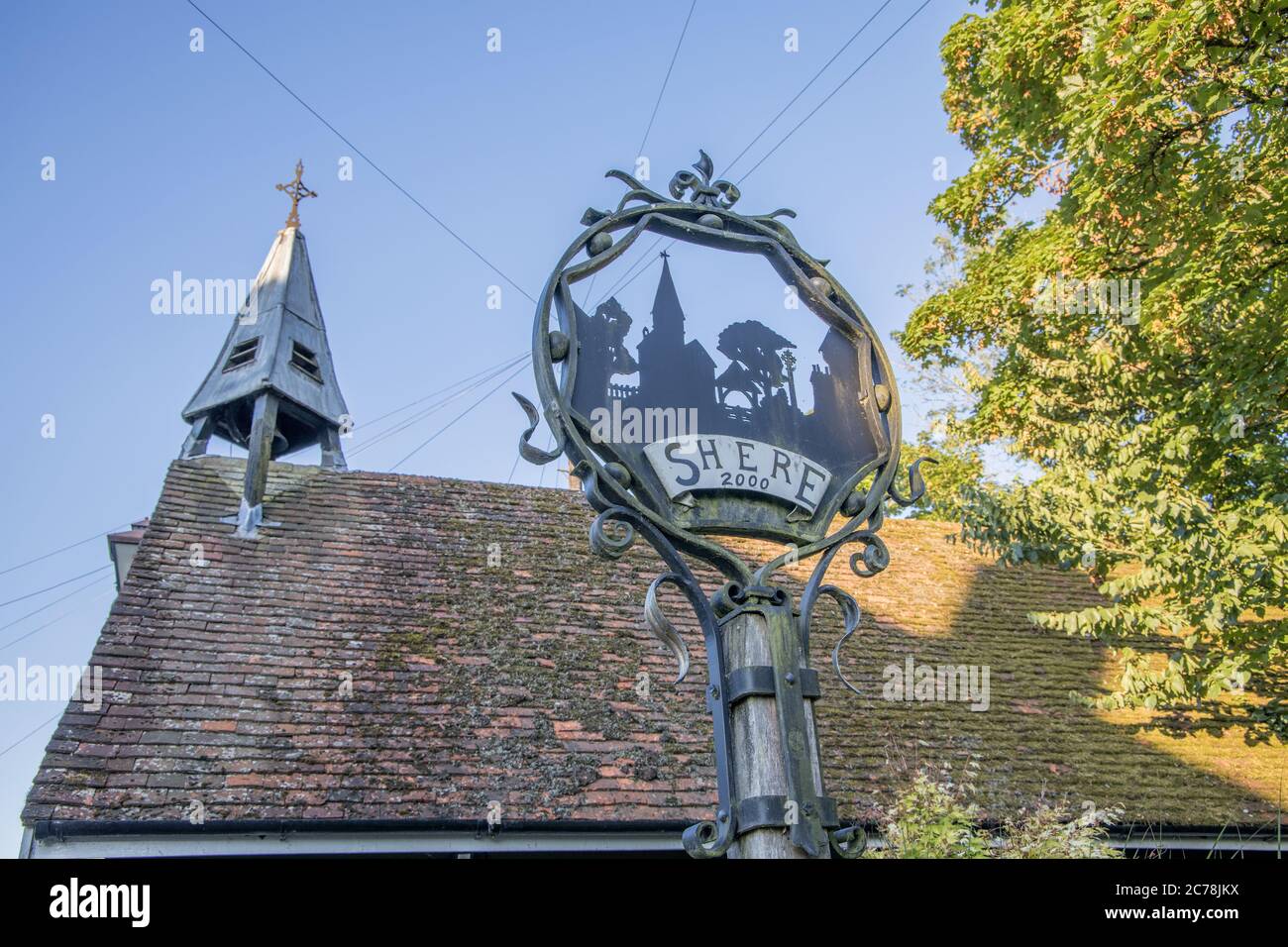 the village sign in the village of shere surrey Stock Photo - Alamy