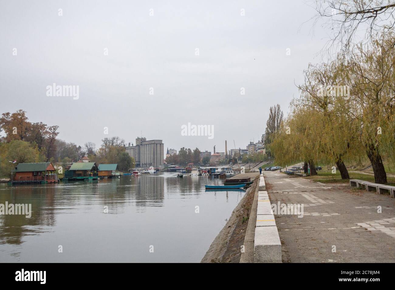 Panorama of the Tamis river, on Pancevo Waterfront in the center of the ...